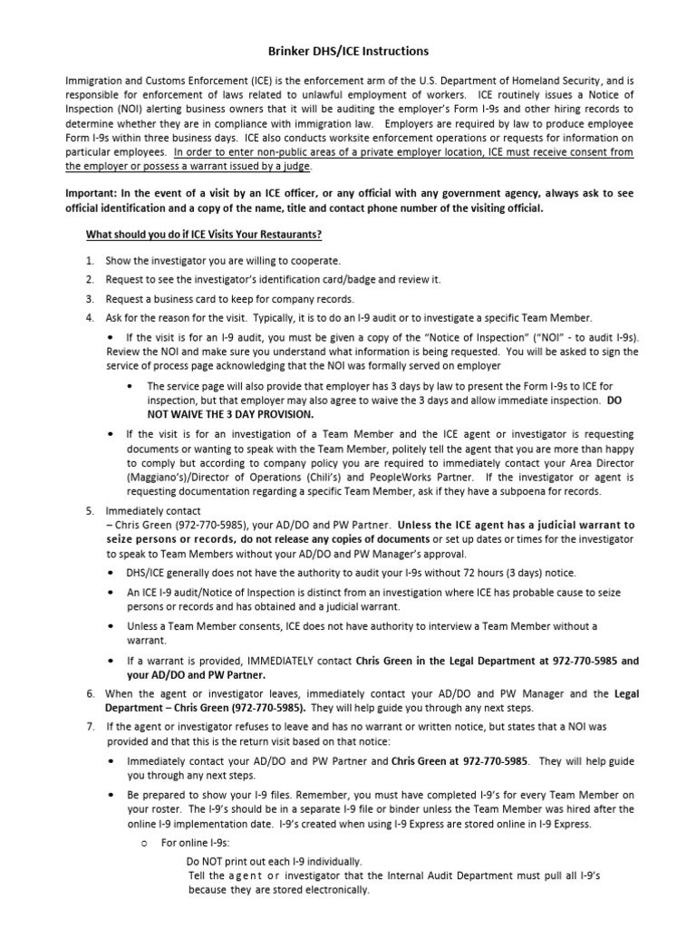 DHS - ICE Instructions | PDF | U.S. Immigration And Customs Enforcement ...