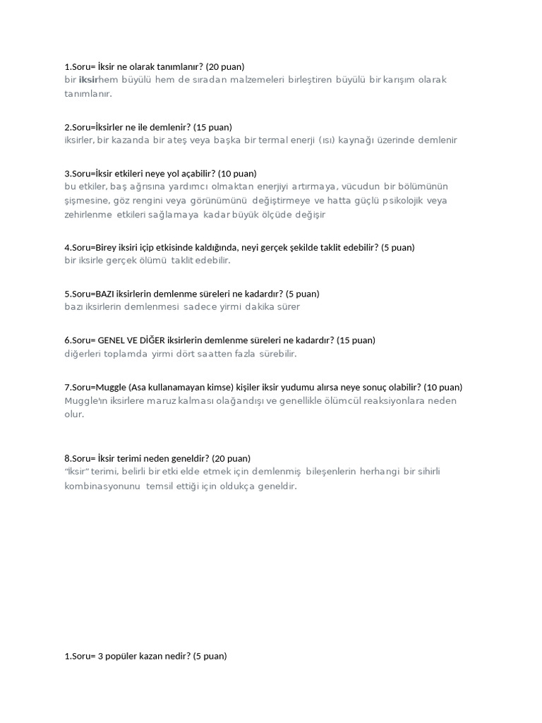 Iksir Hafta Sonu Soruları | PDF