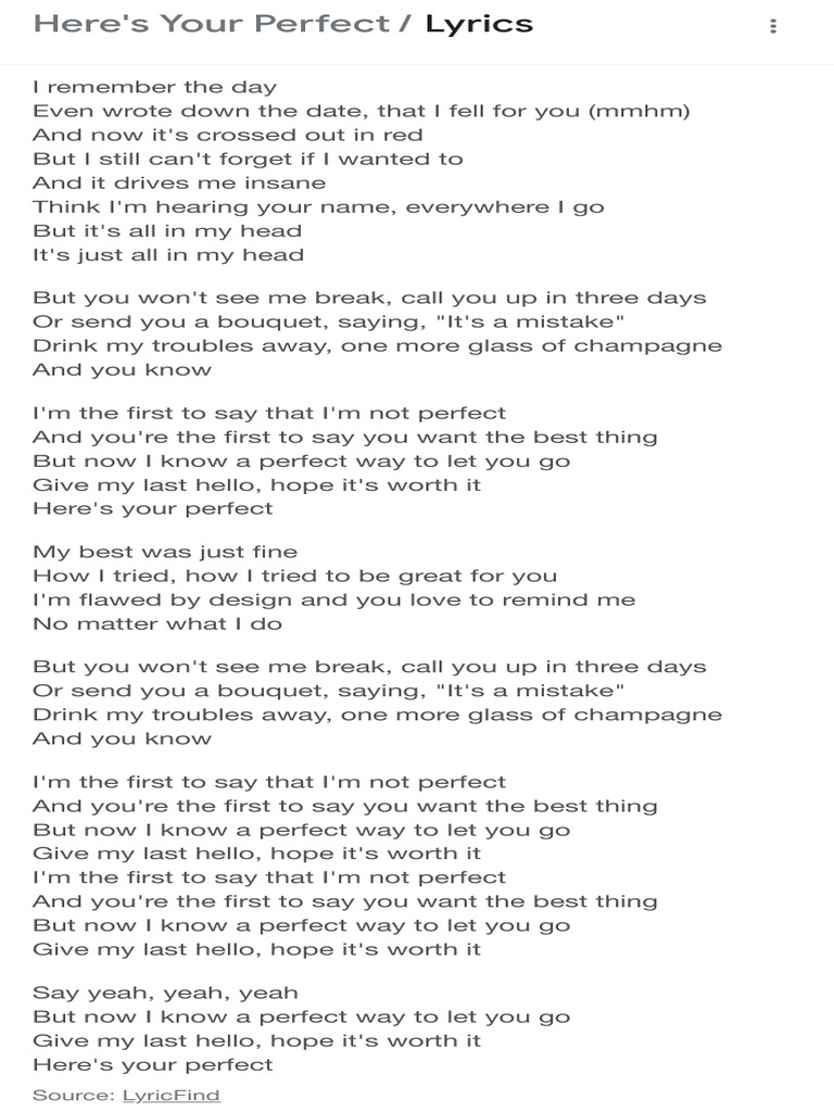 Here's Your Perfect Lyrics - Google Search | PDF | Songs | Sound Recording