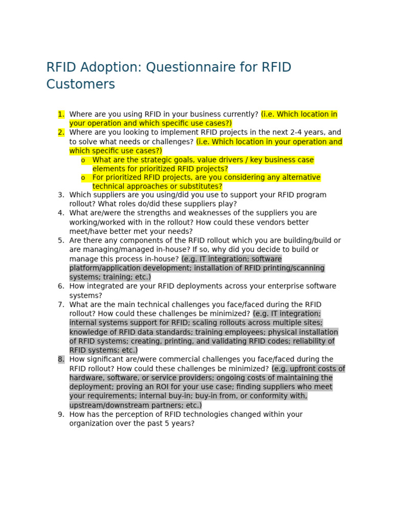 RFID Adoption Questionnaire 161024 | PDF | Business