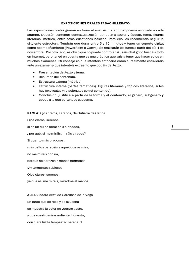 Exposiciones Orales 1º Bachillerato-1 | PDF | Amor