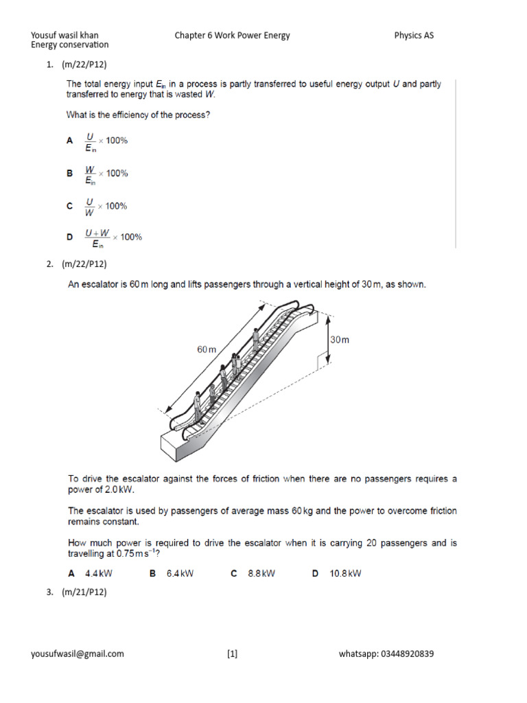 Physics As Chapter 6 Work Energy and Power UPDATED Yousufwasil | PDF | Physics