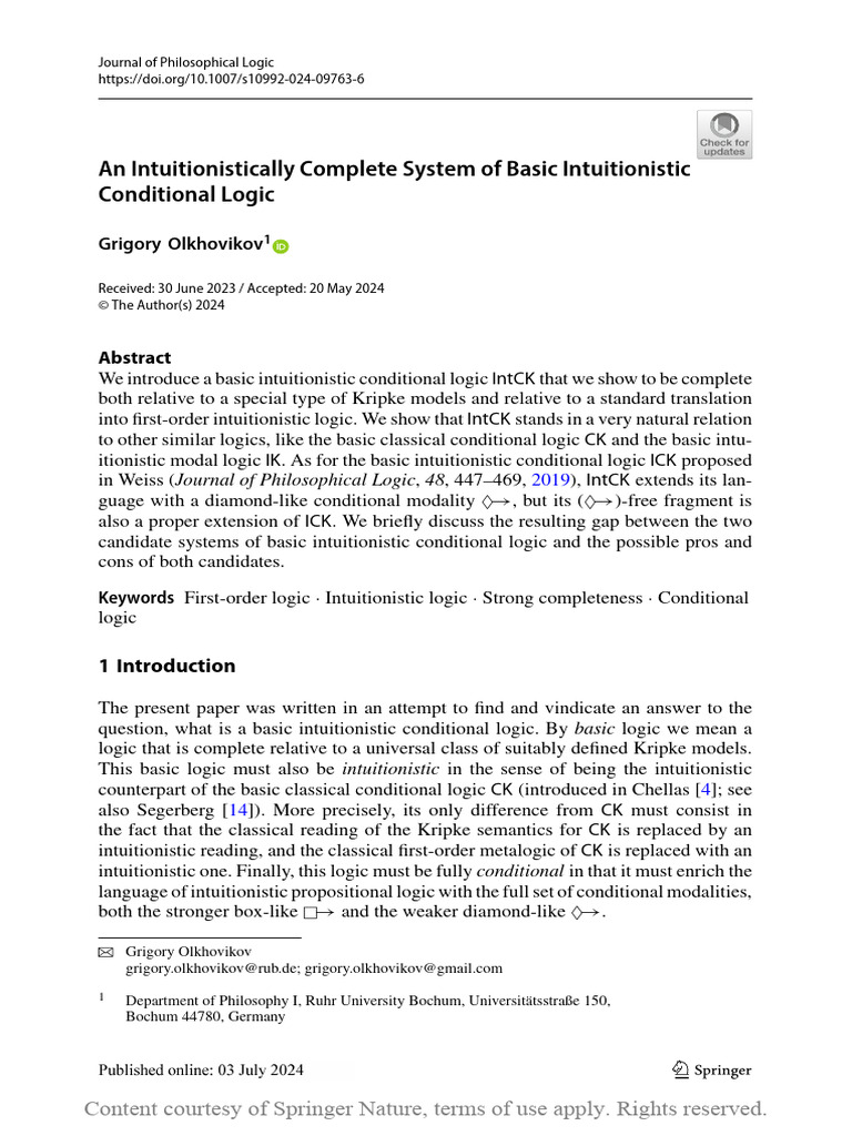 An Intuitionistically Complete System of Basic Int | PDF | Logic ...