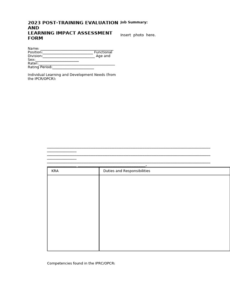 2023 Post-Training Evaluation AND Learning Impact Assessment Form | PDF ...