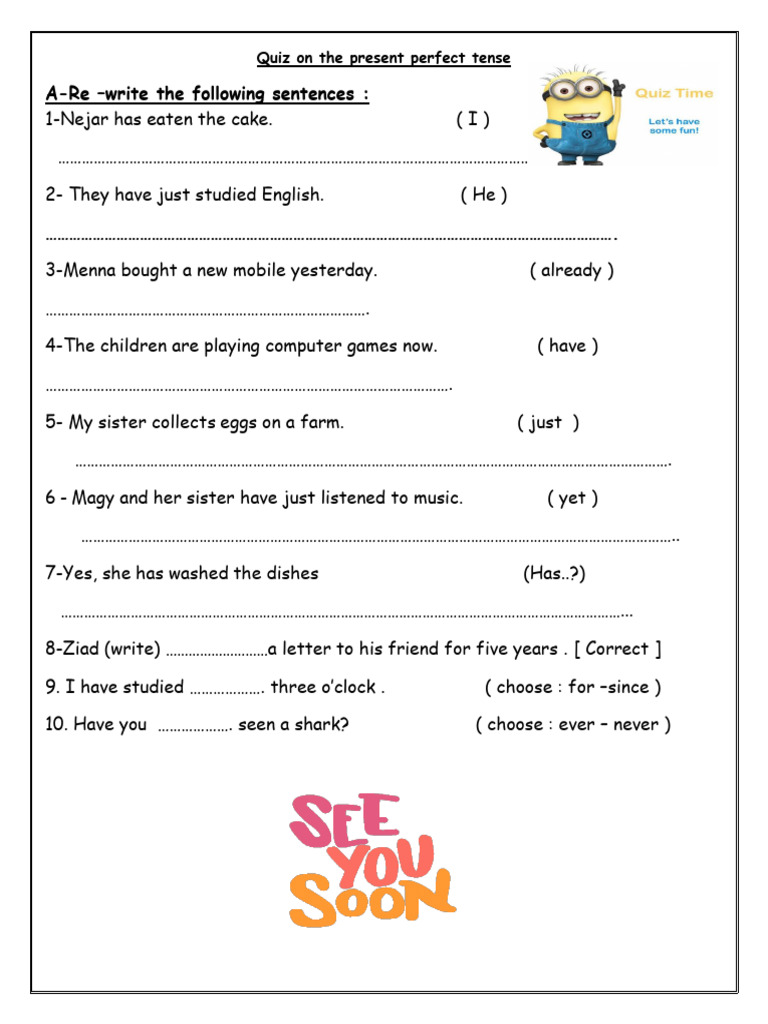 Present Perfect Quiz | PDF | Home & Garden