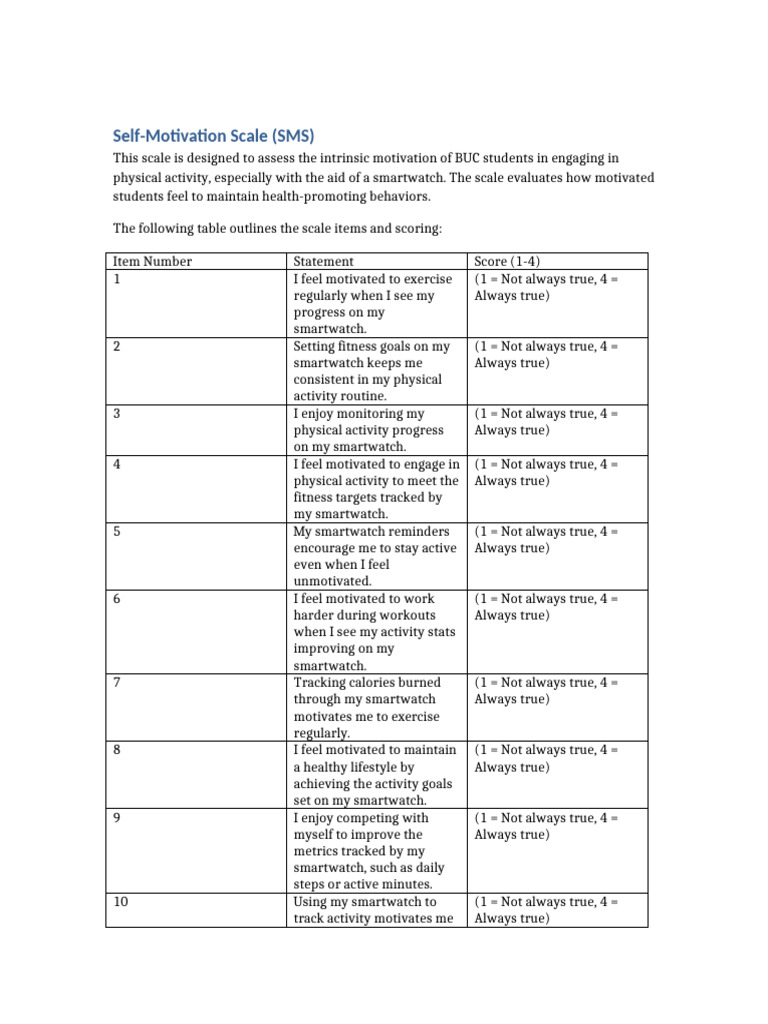 Self Motivation Scale | PDF | Physical Fitness | Motivation