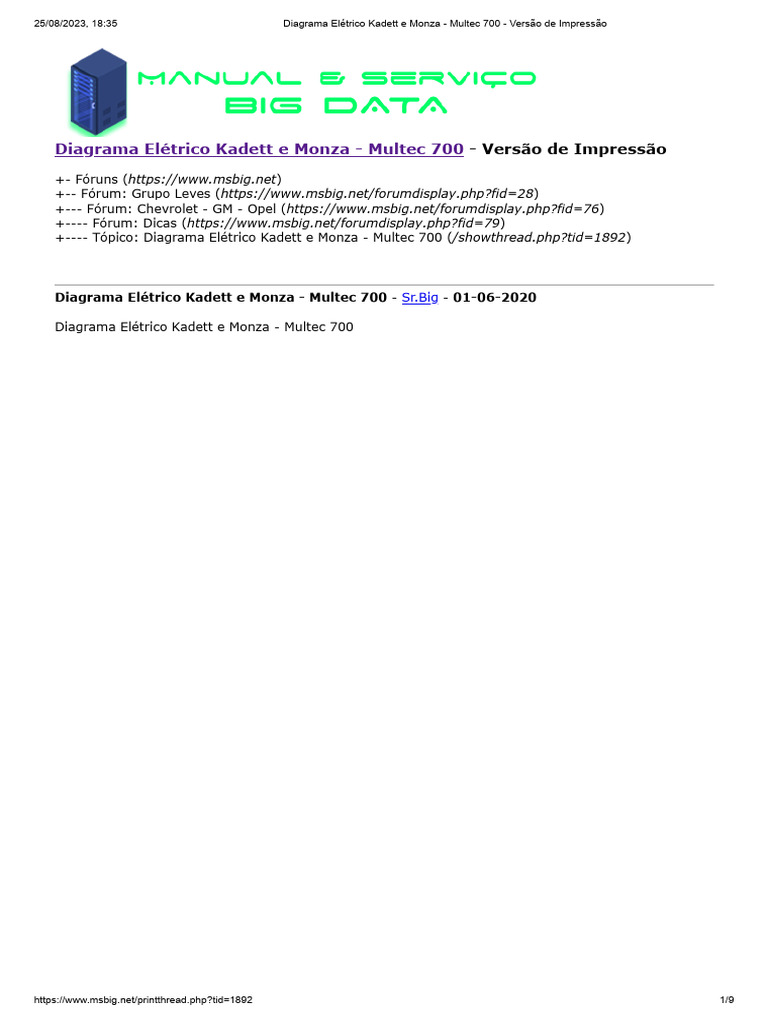Diagrama Elétrico Kadett e Monza - Multec 700 - Versão de Impressão ...