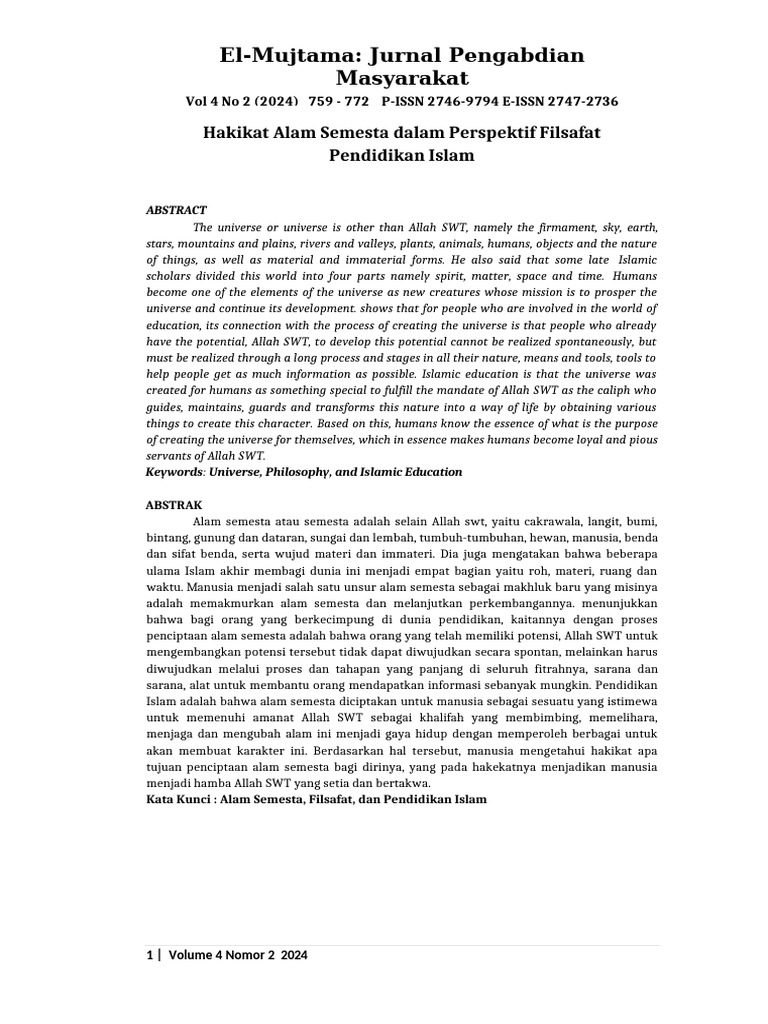 Hakikat Alam Semesta Dalam Perspektif Filsafat Pendidikan Islam | PDF | Agama & Spiritualitas