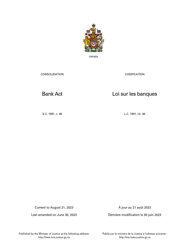 Canada Bank Act | PDF | Droit privé | Jargon d'entreprise