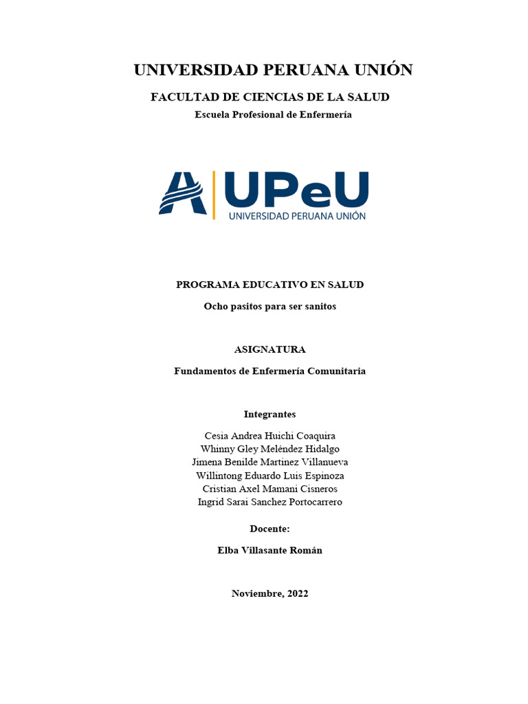PERFIL de PROGRAMA EDUCATIVOS Niños - Fundamentos de Enfermería Comunitaria | PDF | Agua | Alimentos