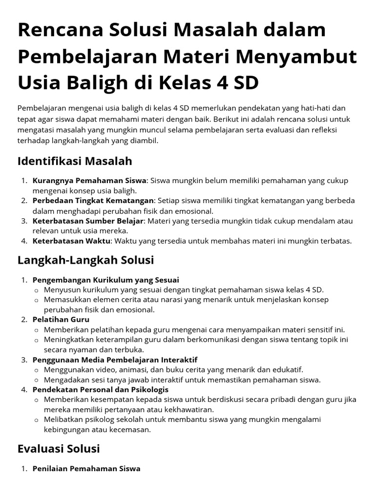 Rencana Solusi Masalah Dalam Pembelajaran Materi Menyambut Usia Baligh Di K - 20241122 - 022209 ...