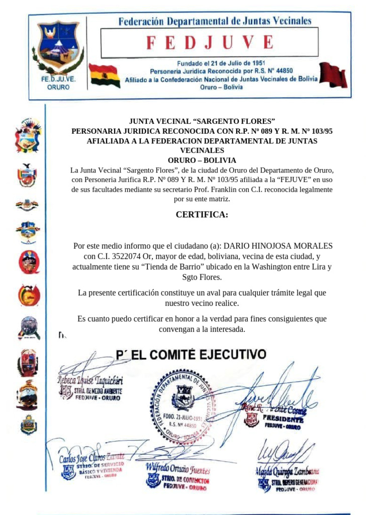Certificacion Junta Vecinal | PDF