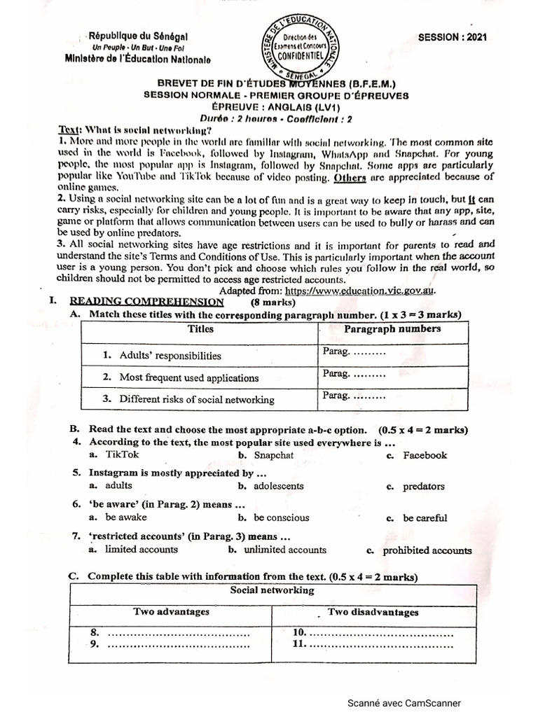 Bfem Anglais 2021 | PDF