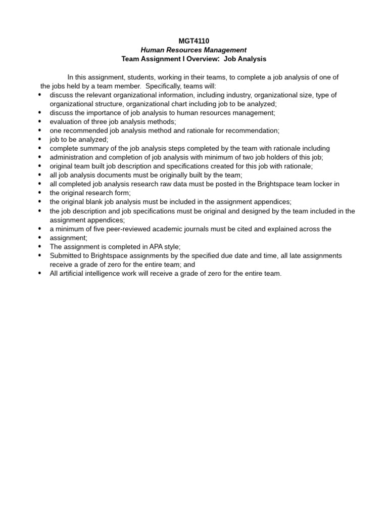MGT4110 Team Assignment I Job Analysis Overview | PDF | Career & Growth