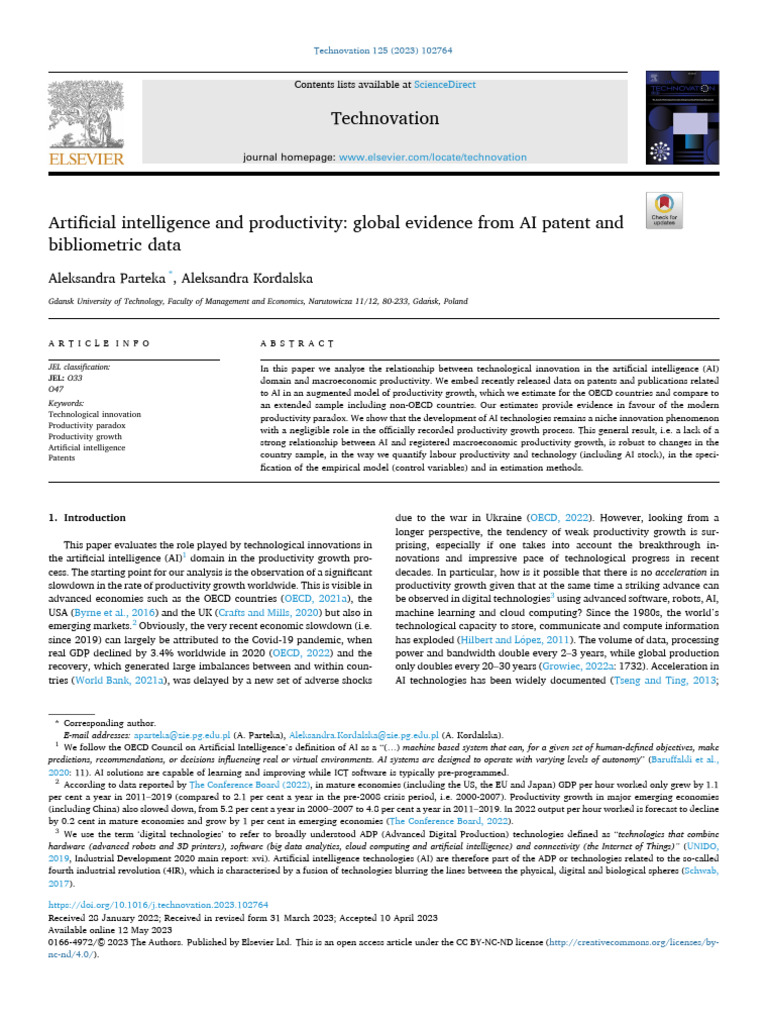Artificial Intelligence and Productivity Global Evidence From - 2023 ...