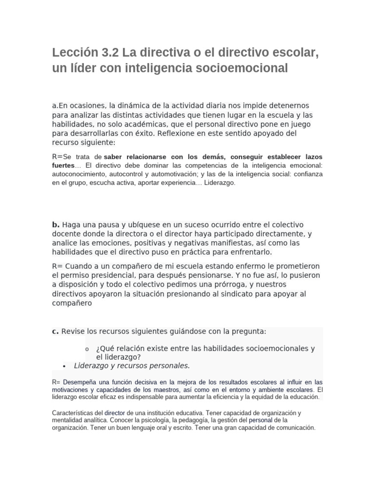 La Directiva o El Directivo Escolar | PDF | Liderazgo | Las emociones