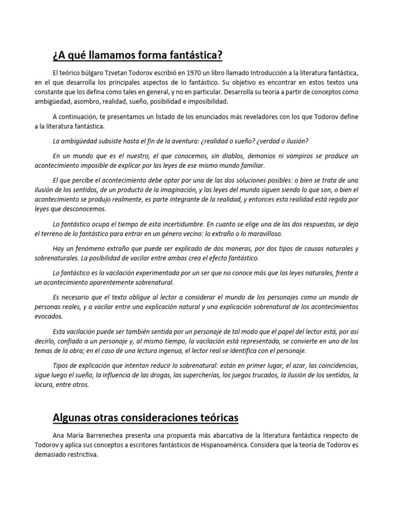 Teoría Sobre El Fantástico | PDF | Fantasía