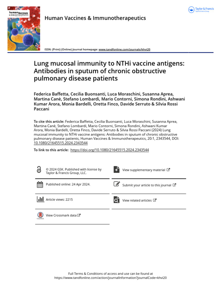 Lung Mucosal Immunity To NTHi Vaccine Antigens Antibodies in Sputum of Chronic Obstructive ...