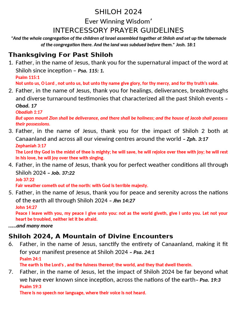 Shiloh 2024 Intercessory Prayer Guidelines | PDF | Glory (Religion ...