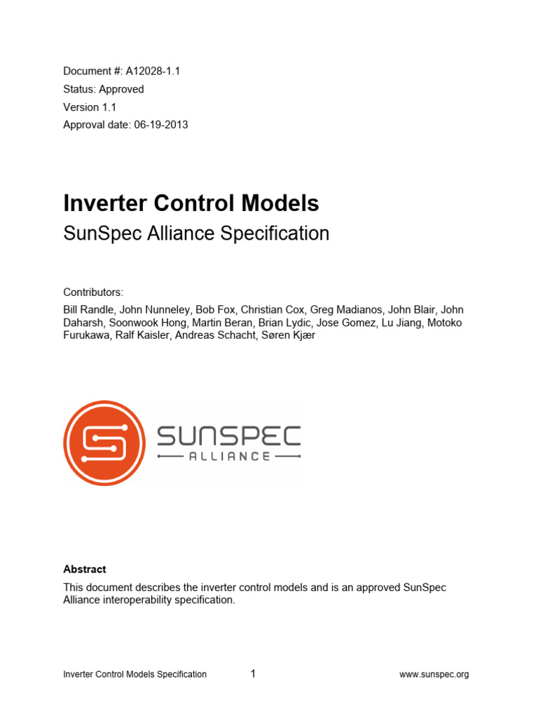 SunSpec Specification Inverter Control Models A12028 1.1 | PDF | Transport Layer Security ...