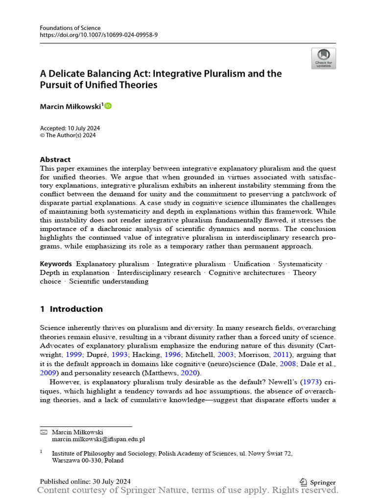 Integrative Pluralism in Unified Theories | PDF | Theory | Knowledge