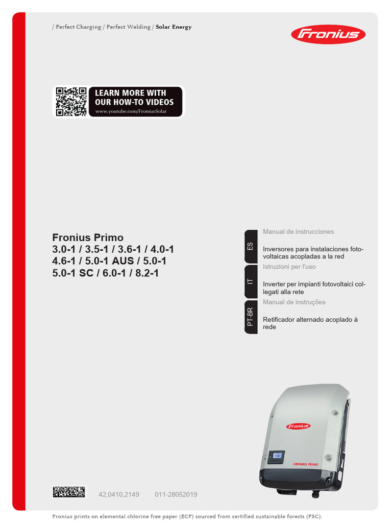 Manual de Instrução Fronius Primo 8.2 | PDF | Relé | Ingenieria Eléctrica