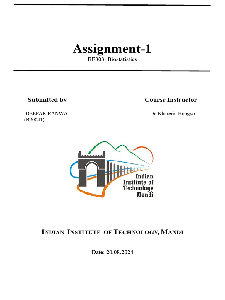 Be 303 Assignment 1 (B20041) | PDF | Histogram | Statistical Analysis