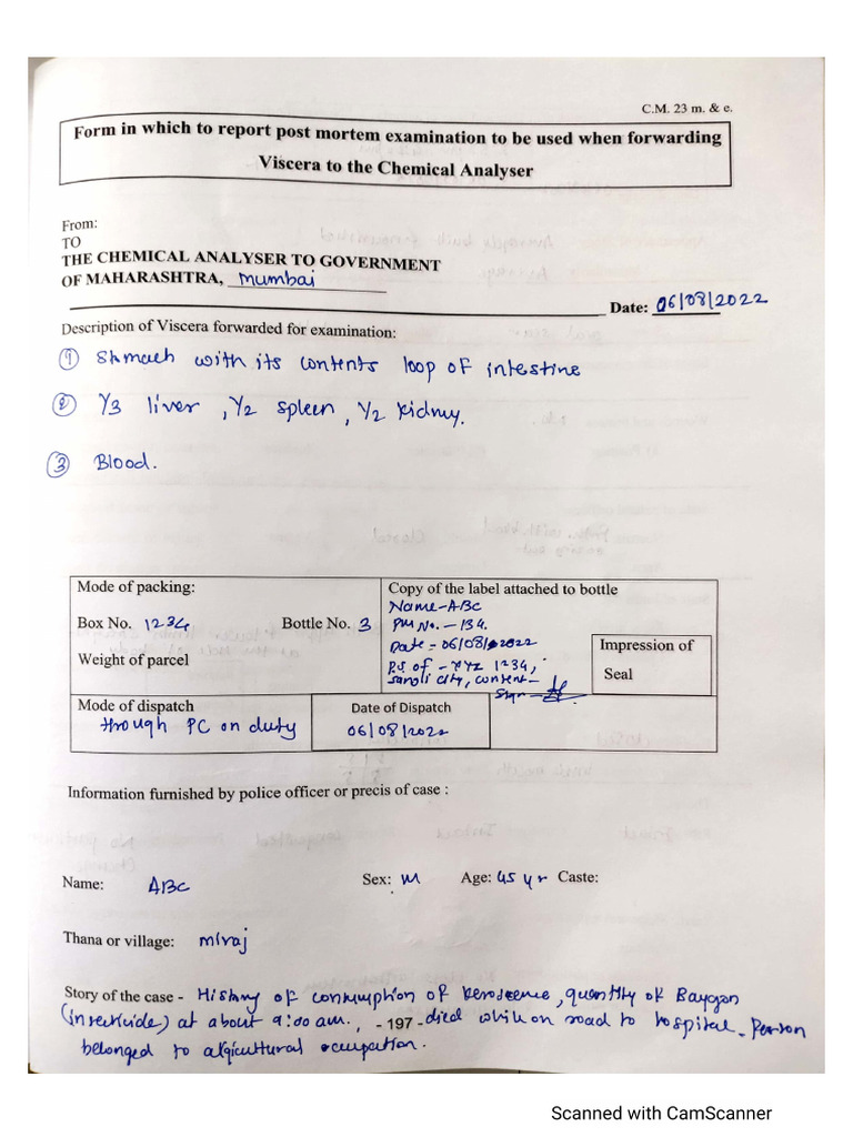 FMT Practical Medicolegal Proforma | PDF