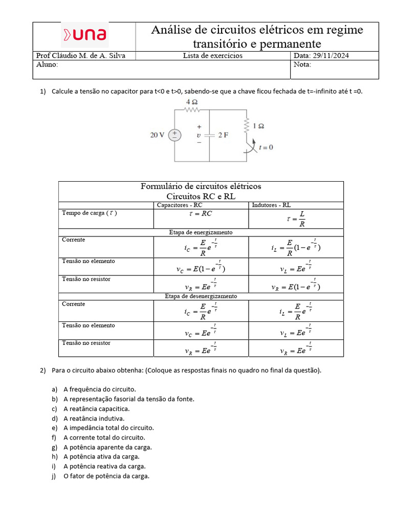 Análise de Circuitos Elétricos em Regime Transitório e Permanente | PDF ...
