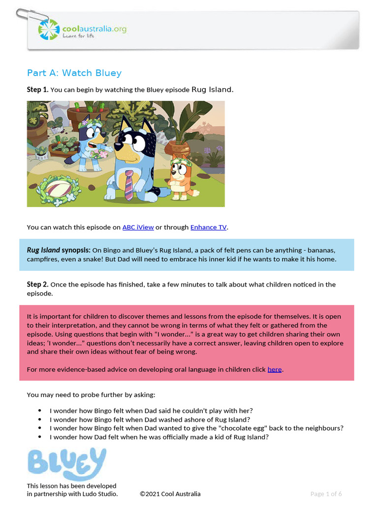 Bluey Rug Island Lesson Plan | PDF