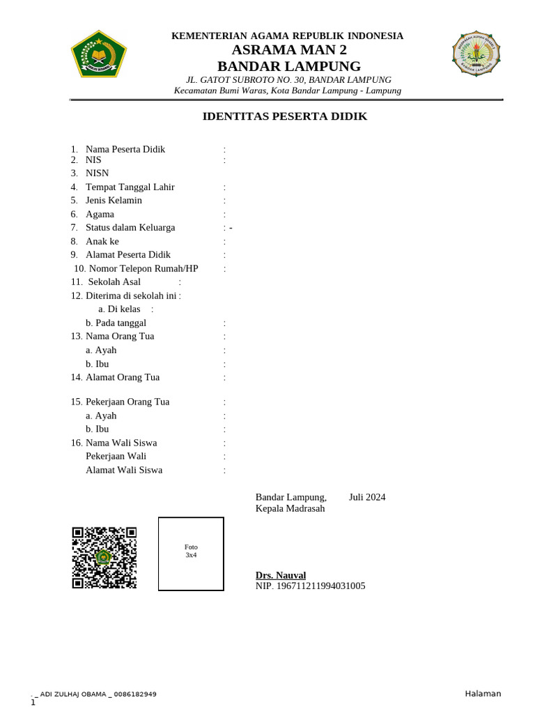 Data Biodata Raport | PDF