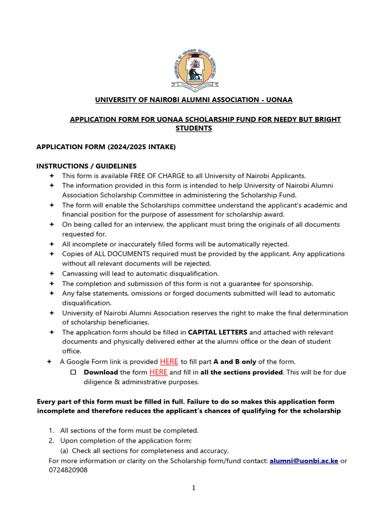 UoN Alumni Association Scholarship Fund Application Form | PDF | Career & Growth | Finance ...