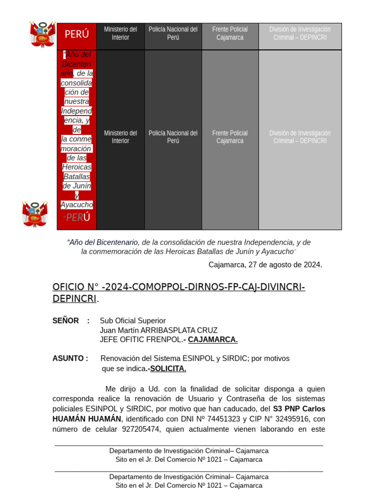 Renovación ESINPOL y SIRDIC Cajamarca | PDF | Perú | Crímenes