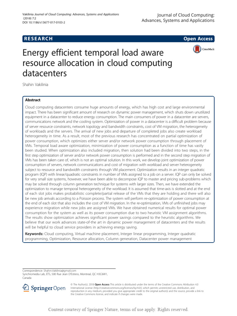Energy Efficient Temporal Load Aware Resource Allo | PDF | Data Center | Mathematical Optimization