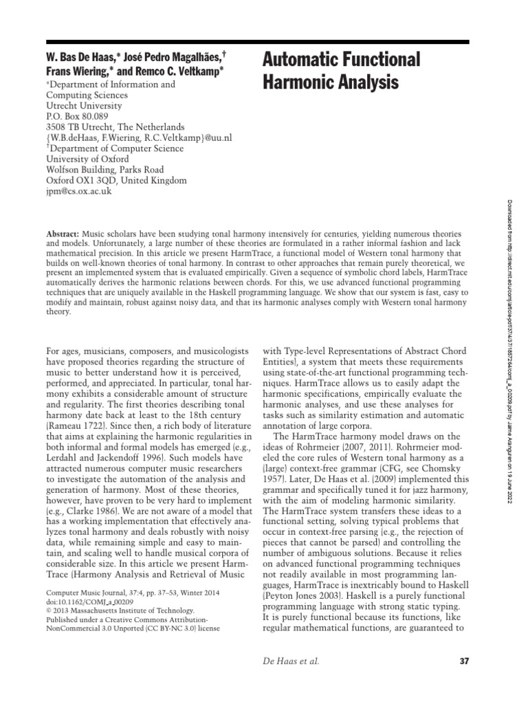 CMJ - Automatic Functional Harmonic Analysis (Comj - A - 00209) | PDF | Chord (Music) | Harmony