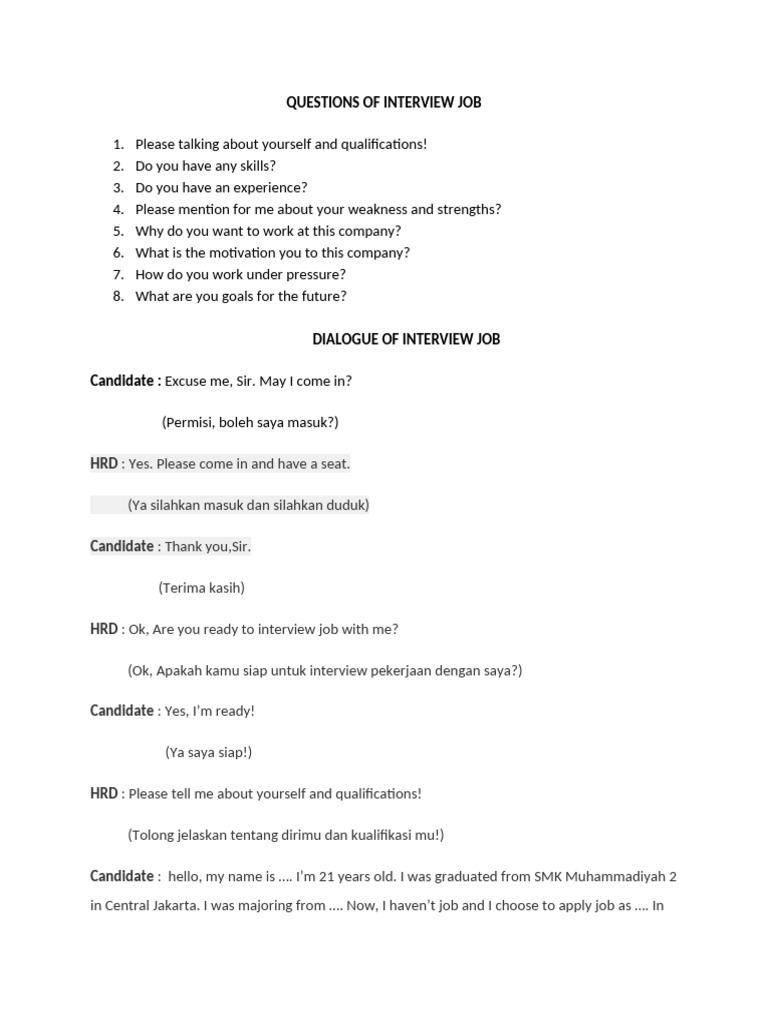 Questions of Interview Job | PDF