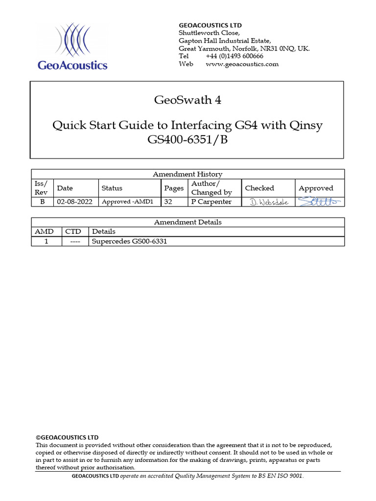 GS4 and Qinsy Interfacing Guide | PDF | Computer Network | Sonar