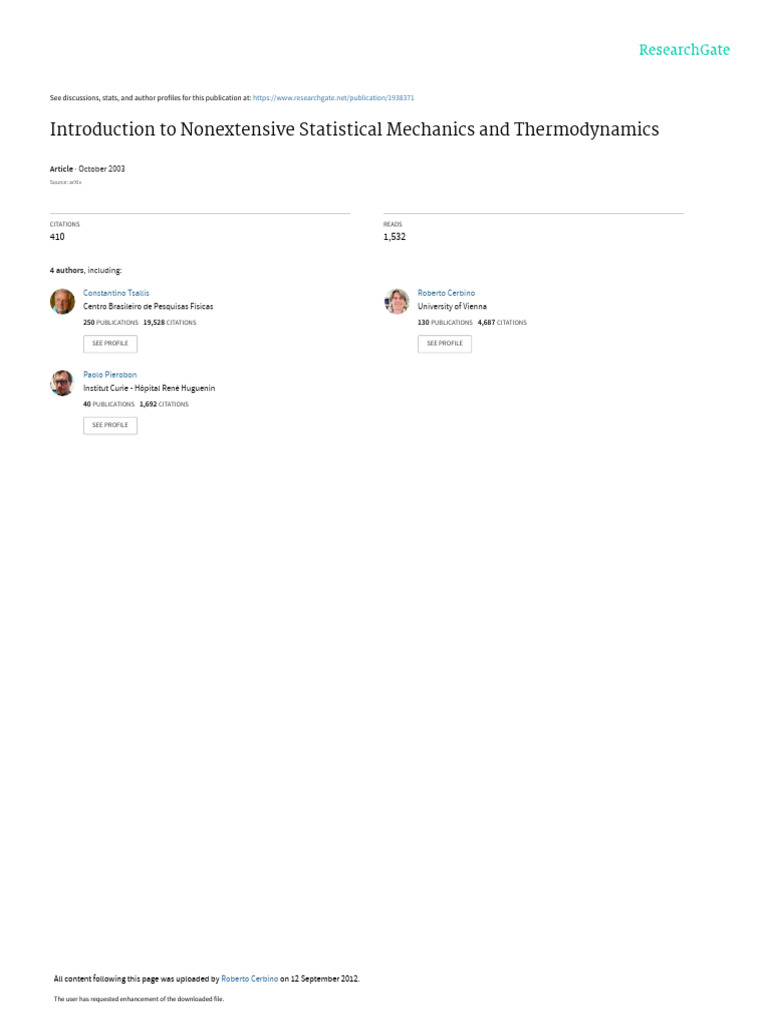 Introduction To Nonextensive Statistical Mechanics | PDF | Entropy | Thermodynamic Equilibrium