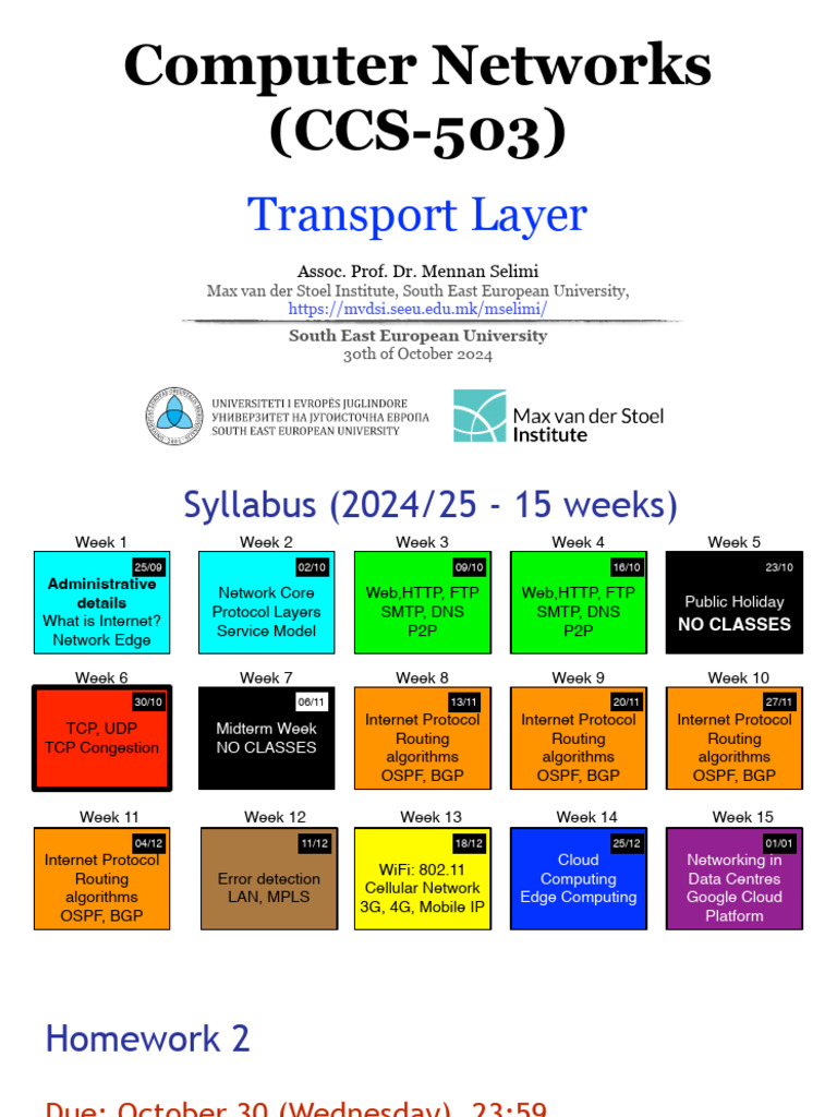 3 TransportLayer CN 2024 5 | PDF | Transmission Control Protocol | Port (Computer Networking)