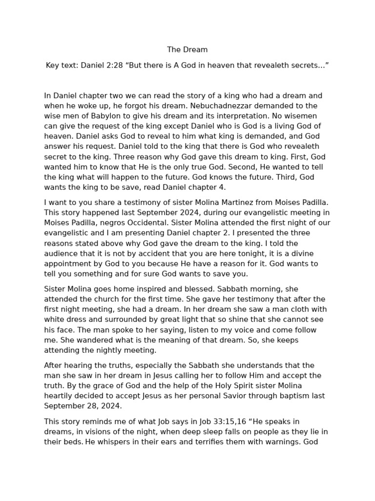 The Dream For Daniel 1 | PDF | Book Of Daniel | Jesus