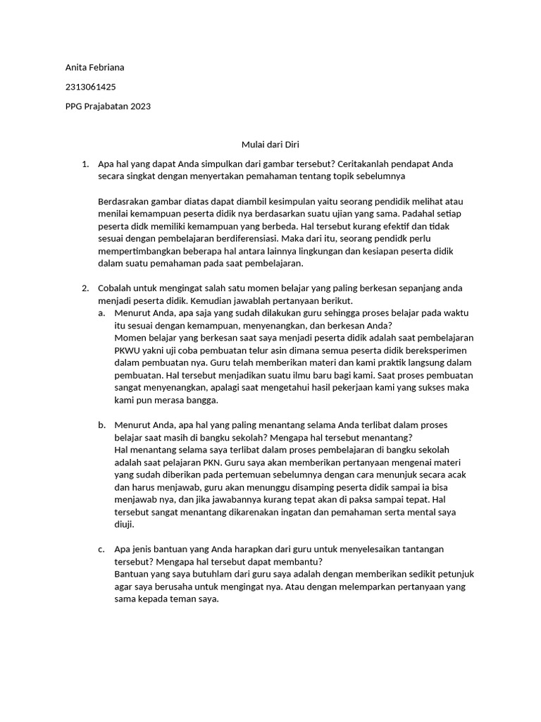 T.2 Mulai Dari Diri Anita Febriana | PDF