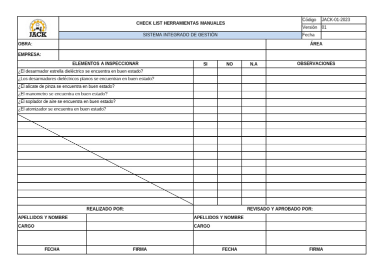 Check List Herramientas Manuales AACC | PDF