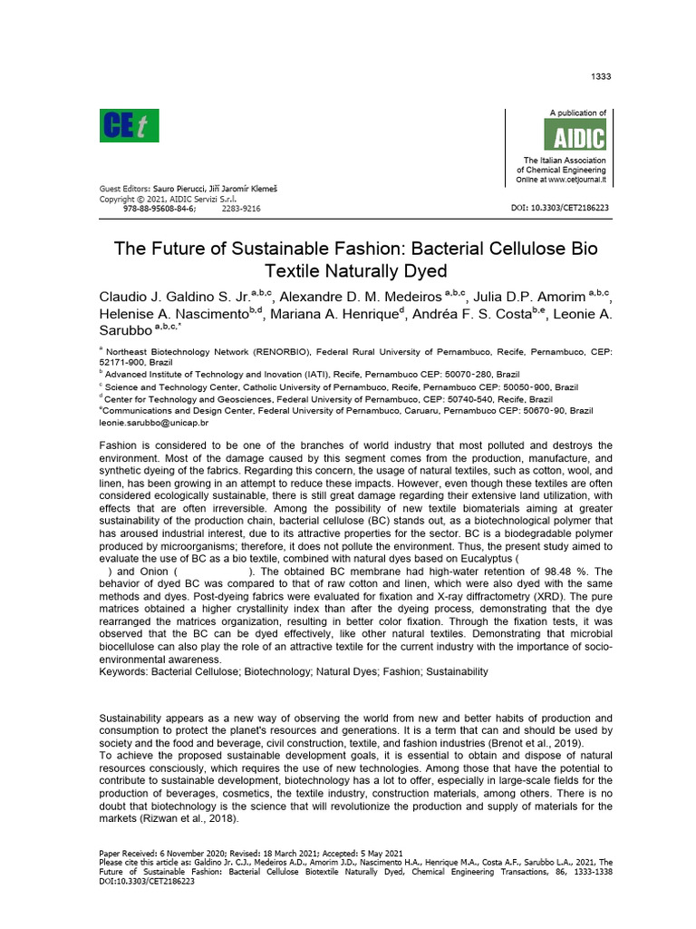 The Future of Sustainable Fashion Bacterial Cellulose Bio | PDF ...