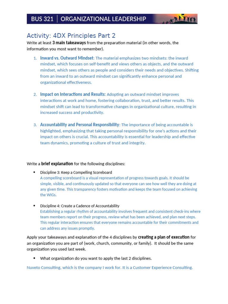 Bus321 - Document - Activity - 4DX - Principles Part 2 - Ana | PDF ...