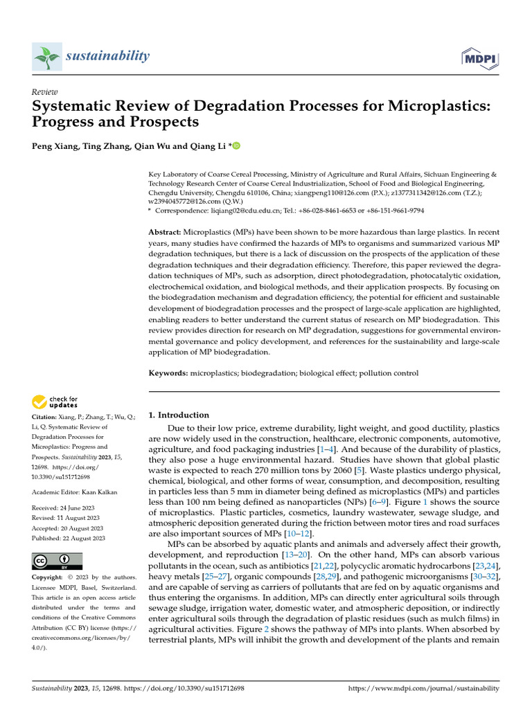 Sustainability 15 12698 | PDF | Biodegradation | Adsorption
