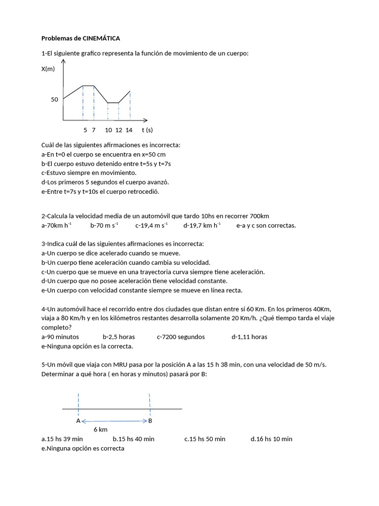 Problemas Cinematica Ingreso | PDF | Velocidad | Cinemática