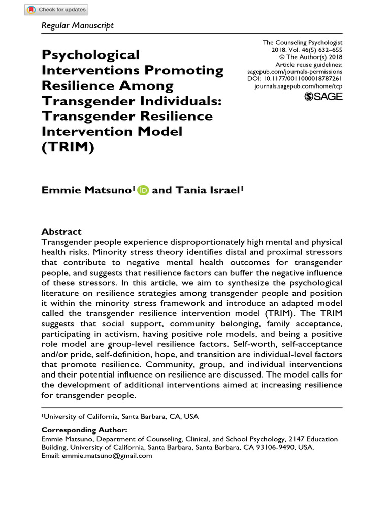 Transgender Resilience Intervention Model - TRIM | PDF | Psychological ...