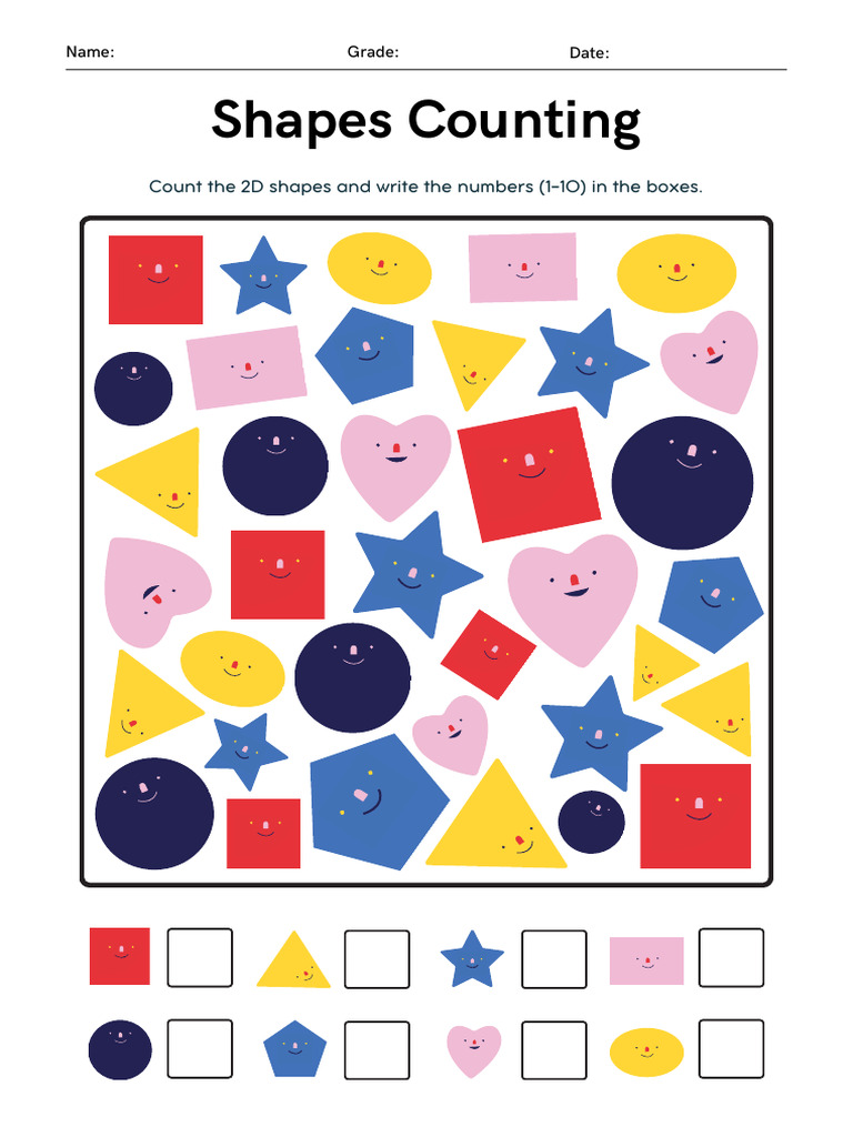 Shapes Counting Worksheet in Colorful Simple Style | PDF