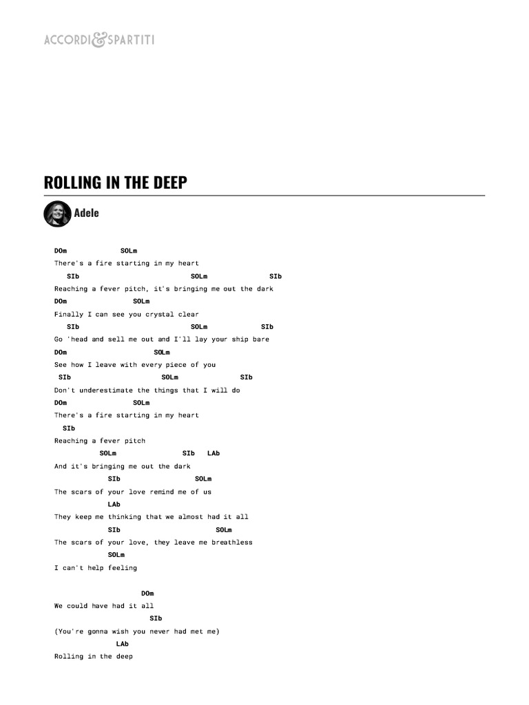 ROLLING IN THE DEEP Accordi 100% Corretti - Adele | PDF | Songs Written ...