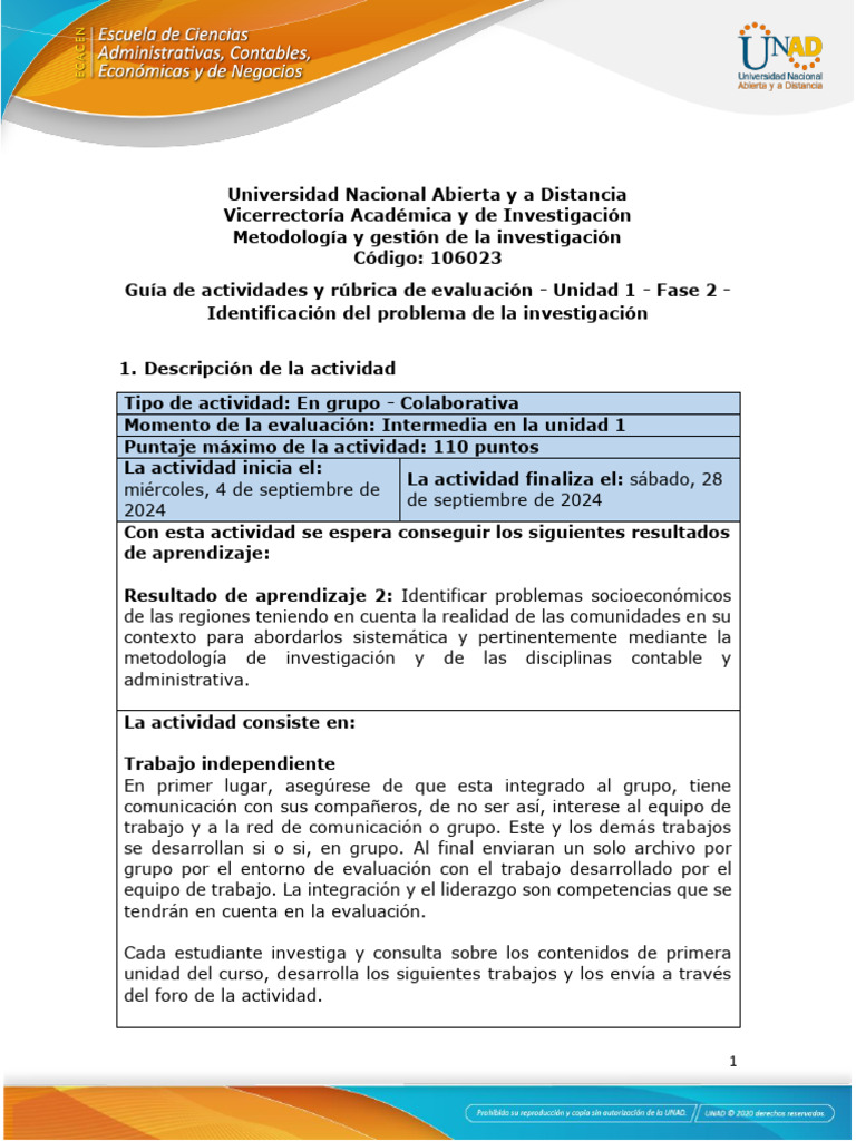 Guia de Actividades y Rubrica de Evaluacion Unidad 1 - Fase 2 - Identificación Del Problema de ...